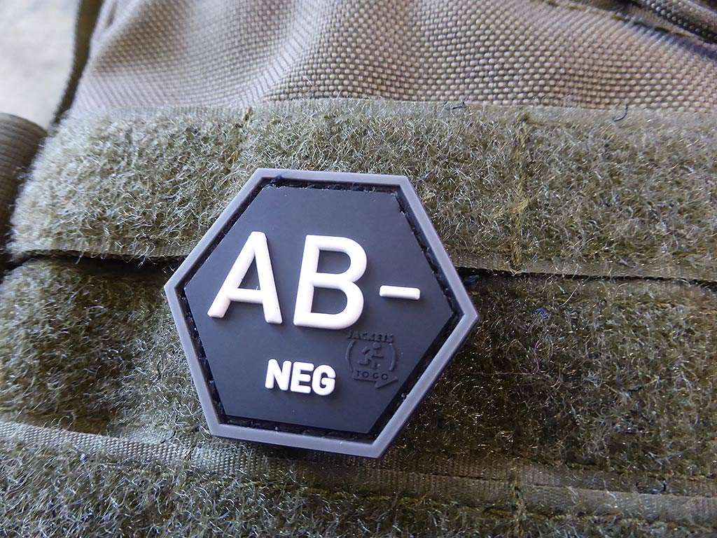 Blutgruppen Patch AB Neg, Hexagon Patch, swat / 3D Rubber Patch, HexPa