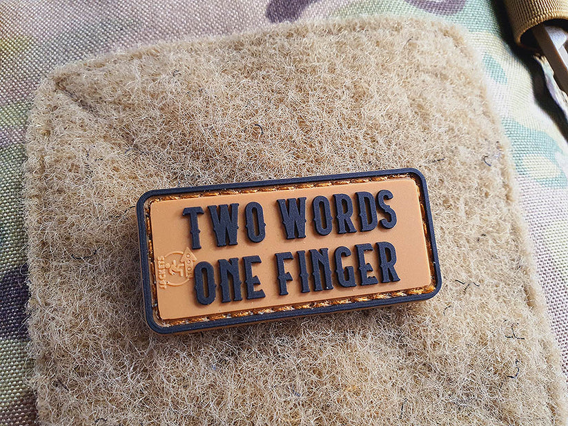 3D Rubber Small Two Words One Finger , Coyote Brown Patch | Patch Snatched